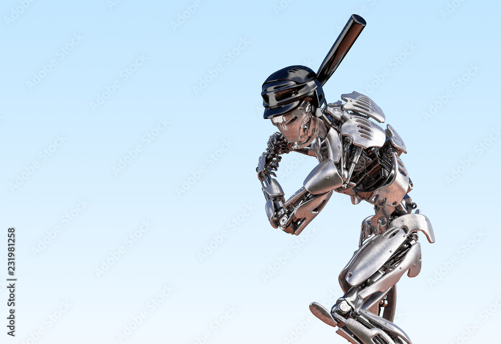Baseball player robot. Human and cyborg robotic integration concept ...