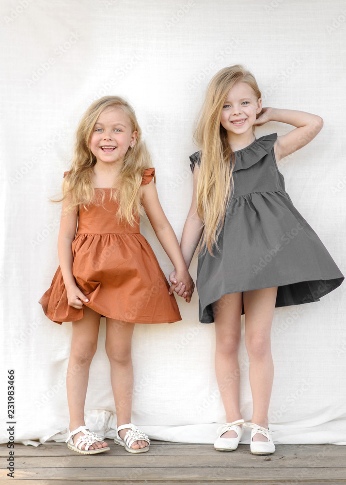 portrait of two girls of girlfriends on a summer nature Stock Photo ...