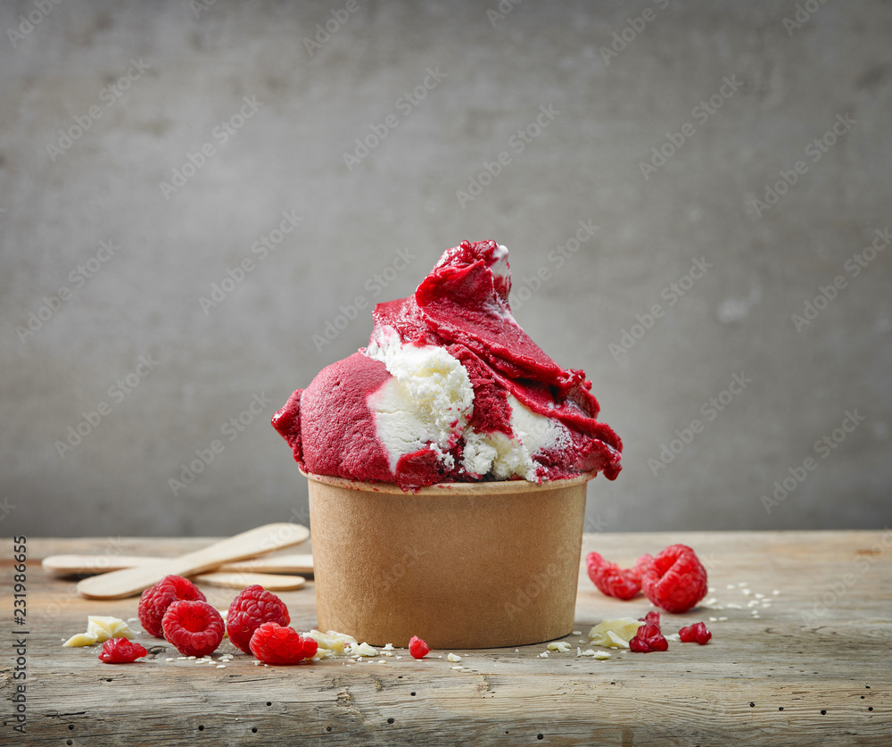 Raspberry and white chocolate ice cream Stock Photo | Adobe Stock