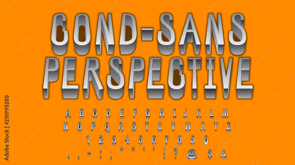 Extra-condensed mono-weight sans-serif font, extruded and rendered in ...