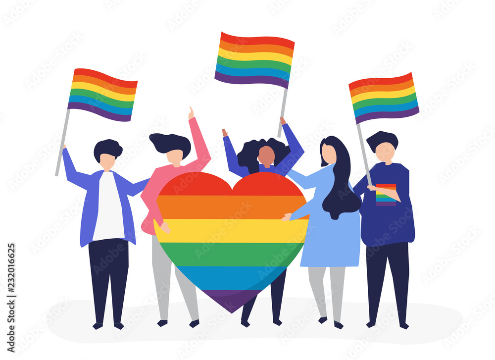Character illustration of people holding LGBT support icons Stock ...