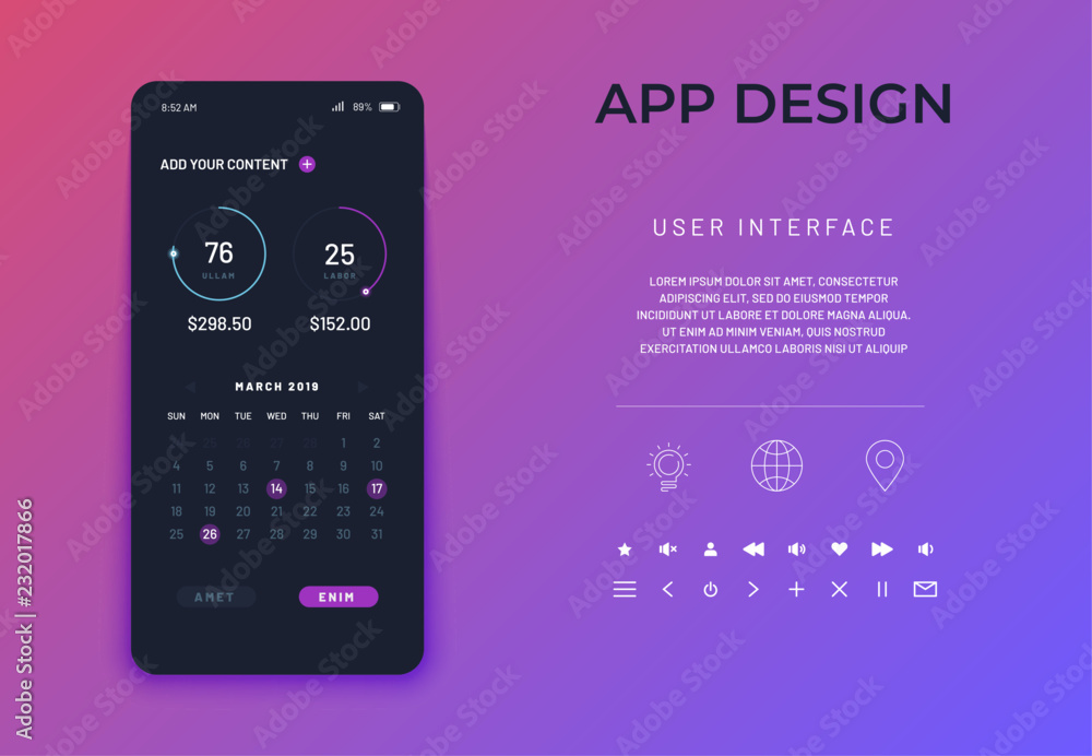 Mobile phone mock-up for app interface presentation on colorful ...