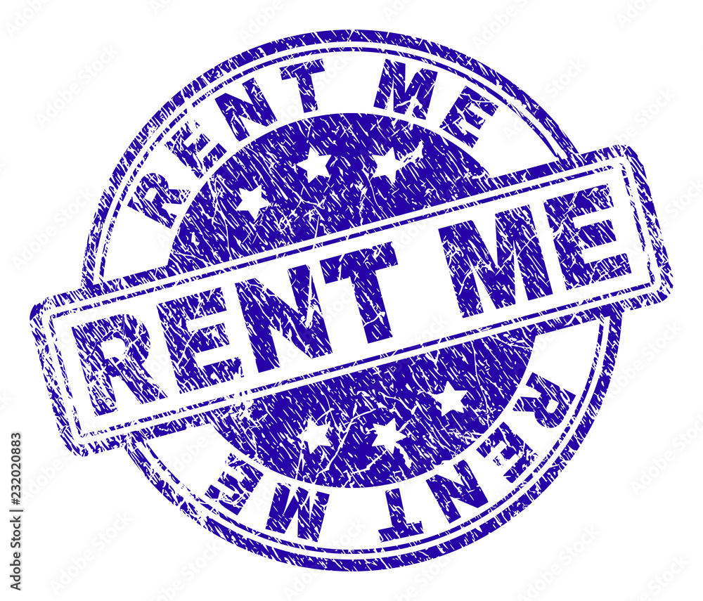 RENT ME stamp seal imprint with grunge texture. Designed with rounded ...