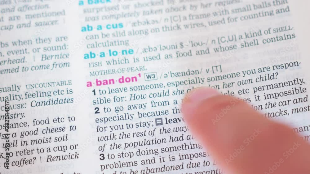 searching for and finding a word abandon definition in a dictionary ...