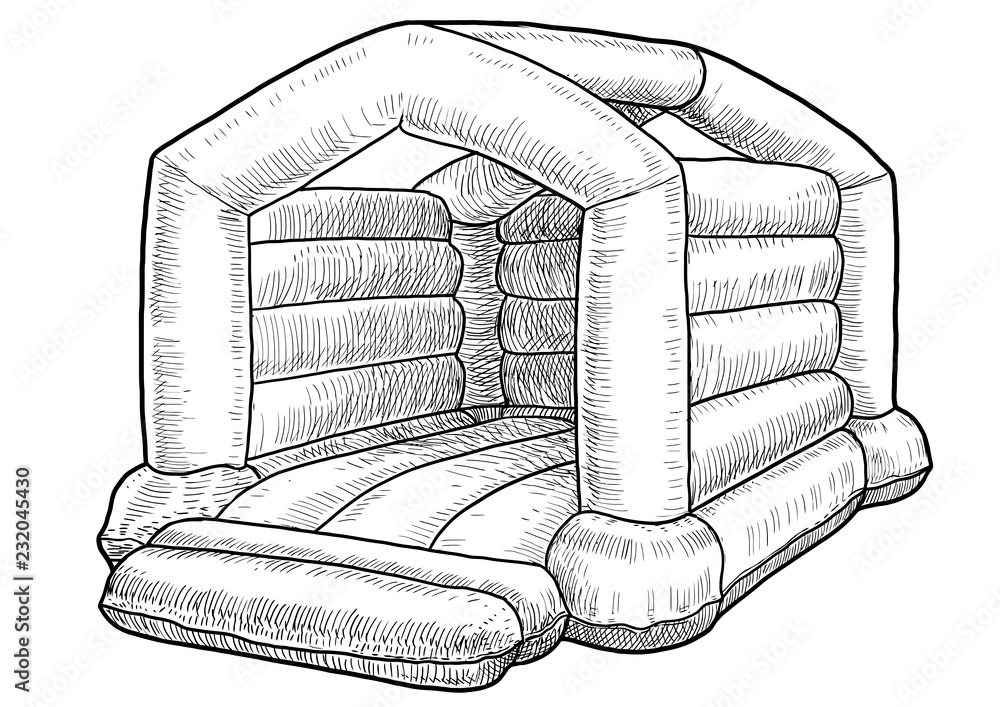Bouncy castle illustration, drawing, engraving, ink, line art, vector ...