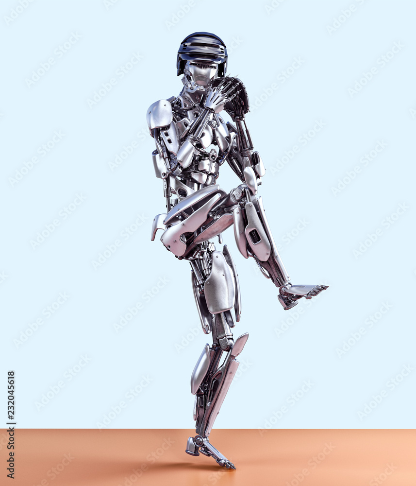 Robot baseball player in action, isolated. Cyborg robot artificial ...
