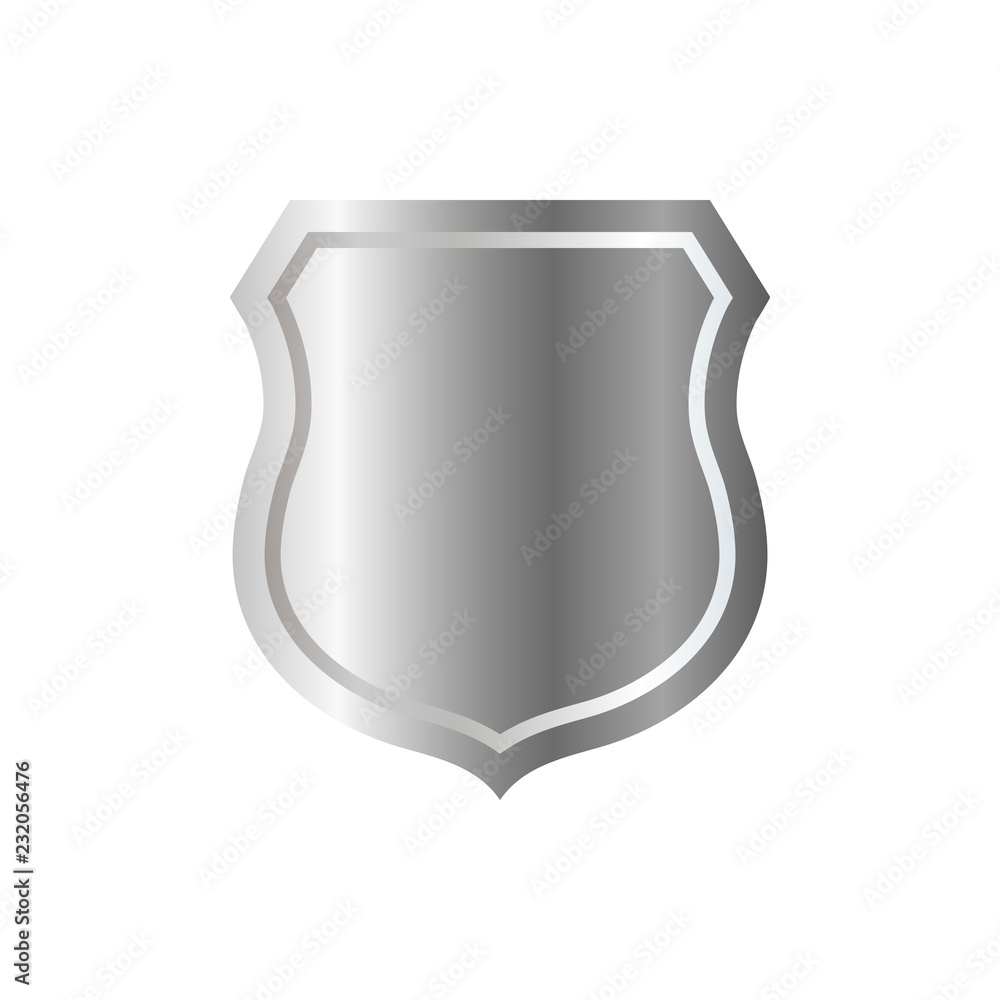 Silver shield shape icon. 3D gray emblem sign isolated on white ...