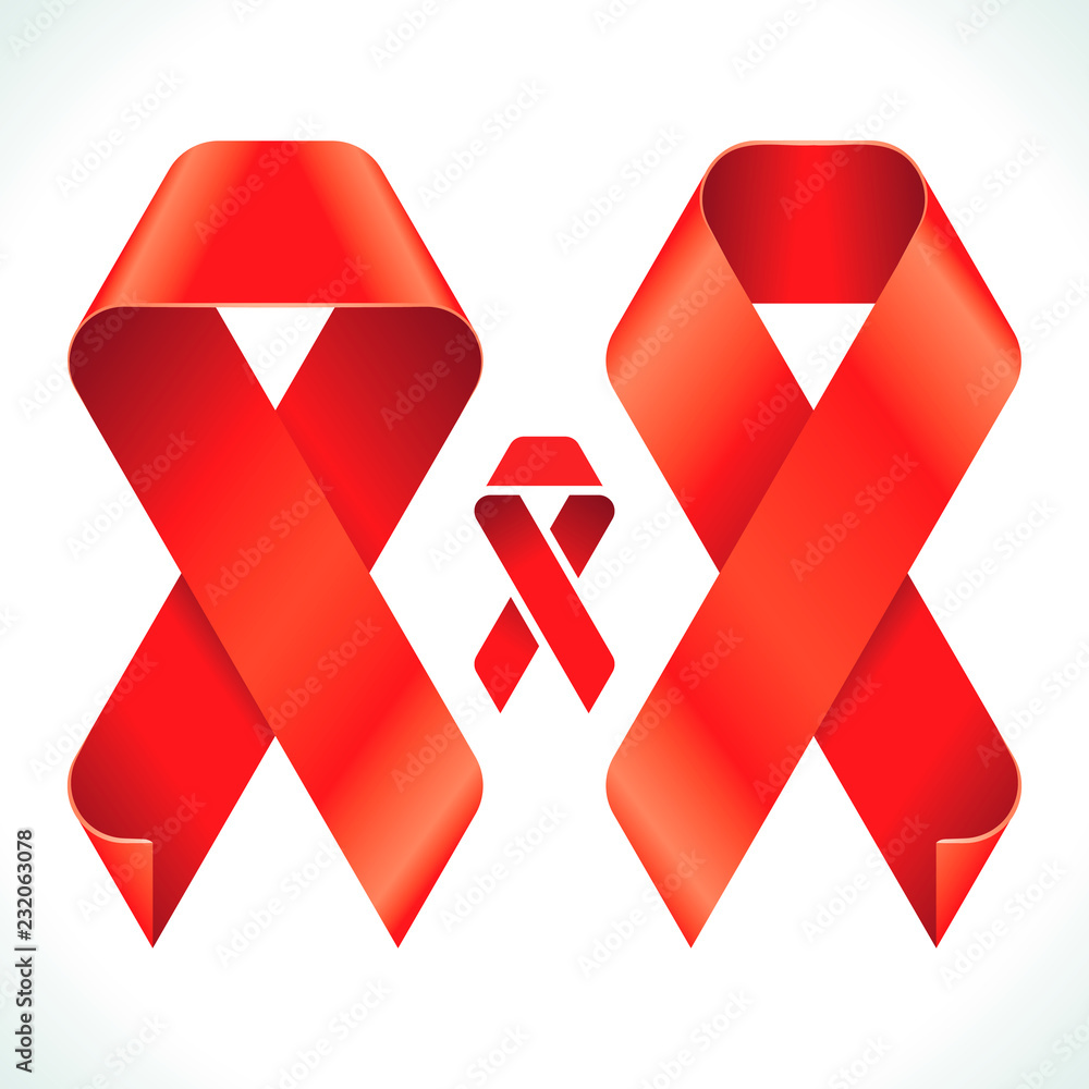 Awareness Red Ribbon Icons. Symbol for the solidarity of people living ...