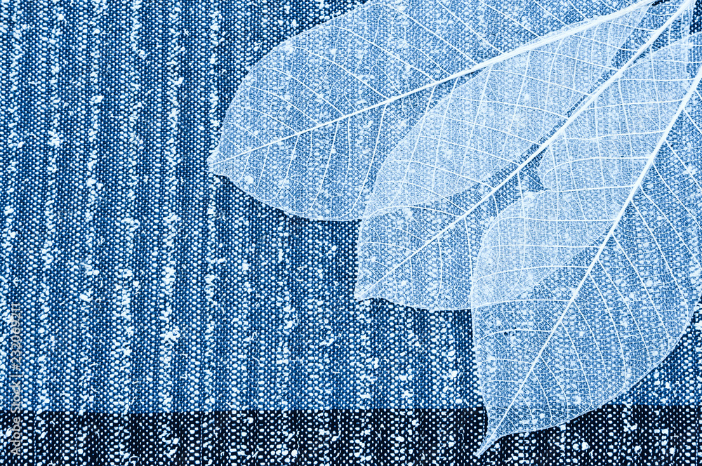 Transparent leaves on cotton fabric texture, handwoven textile ...