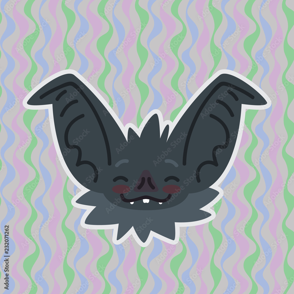 Halloween Bat smiley head got blushed. Vector illustration of bat-eared ...