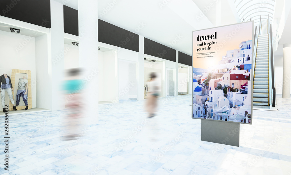 travel advertising on shopping mall mockup Stock Photo | Adobe Stock