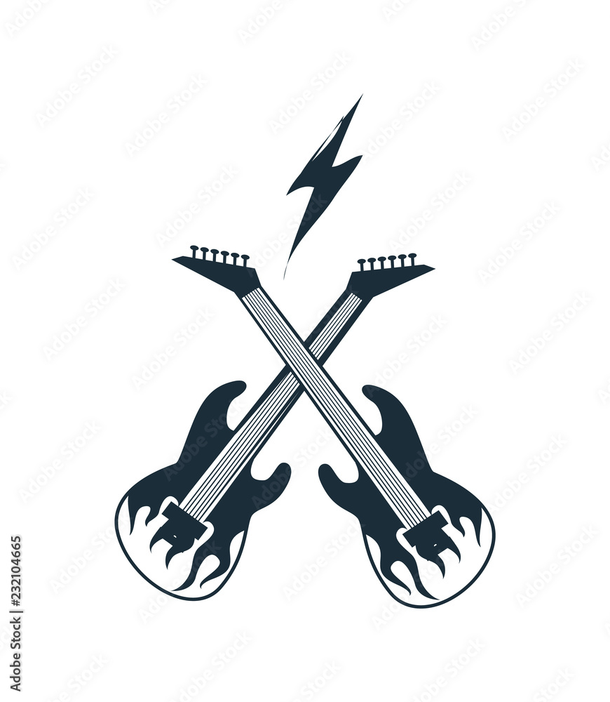 Two Crossed Electric Guitar Vector Illustration Stock Vector | Adobe Stock