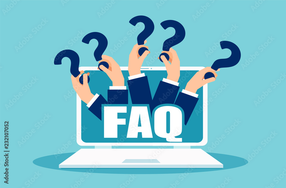 Computer with hands holding question icons Stock Vector | Adobe Stock