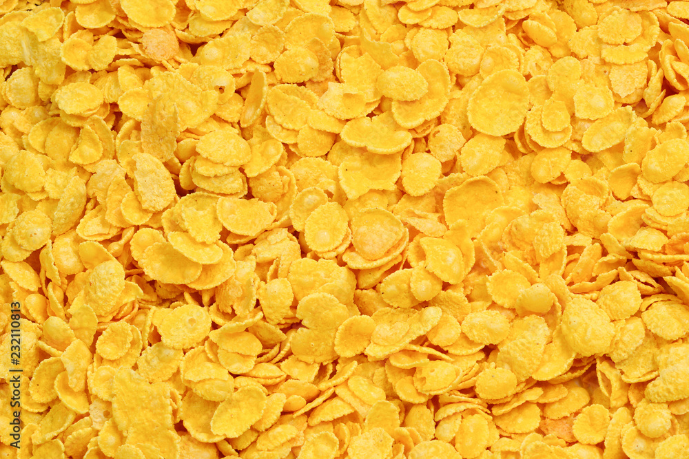 Corn-flakes background and texture. Top view. cornflake cereal box for ...
