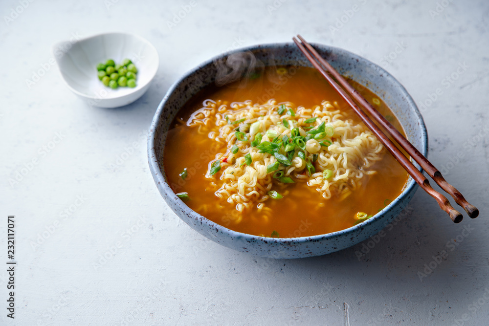 Easy japanese ramen with noodles, pork broth, egg and leek in handmade ...