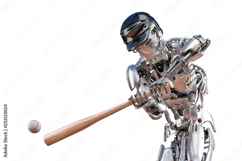 Baseball player robot. Human and cyborg robotic integration concept ...