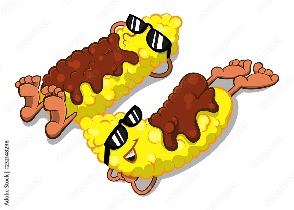 Couple of Corn covered by barbecue sauce and ready for grilled Cartoon ...