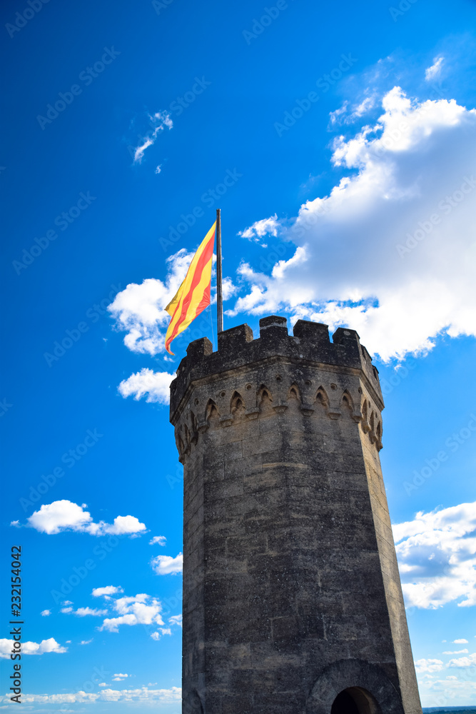 Tower of the Duchal Palace in the medieval village of Uzes in the Gard ...