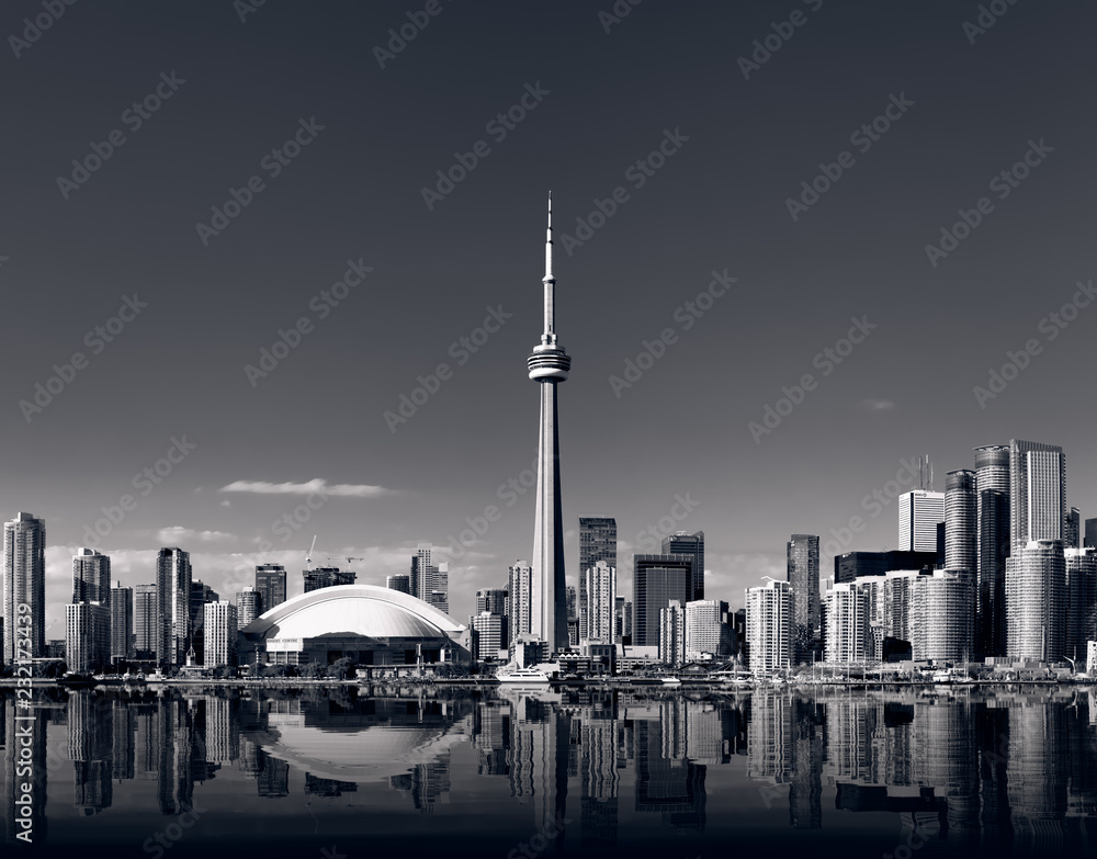 Toronto skyline with cn tower in black and white Stock Photo | Adobe Stock
