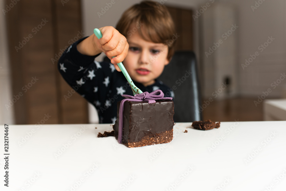 Kid Eating Chocolate Cake