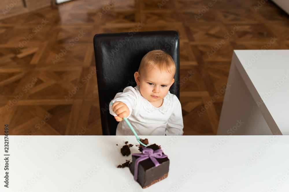 Cute Baby Eating Chocolate Cake