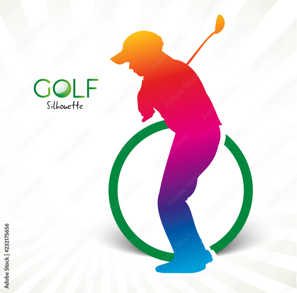 Colorful golf silhouette isolated on white, vector illustration Stock ...