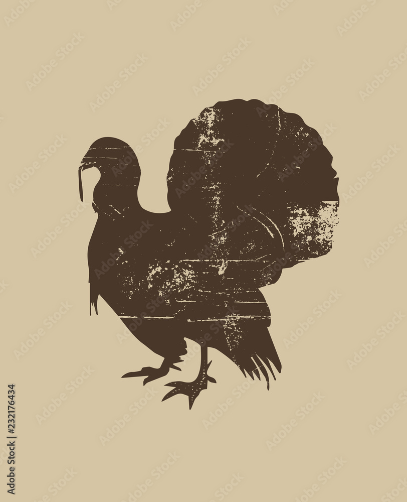 Grunge Turkey Silhouette Isolated Vintage Thanksgiving Stock ...