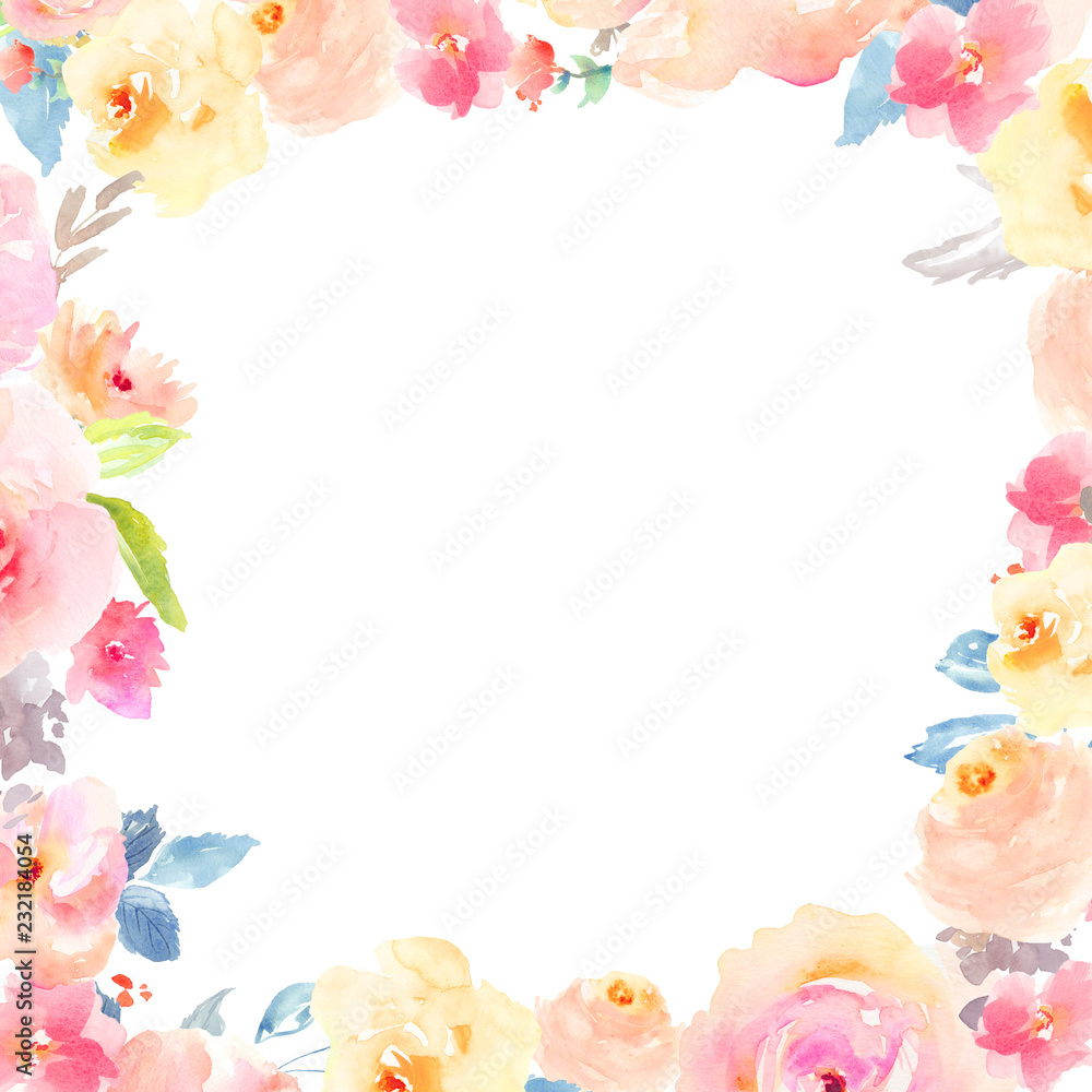 Watercolor Flower Frame Backgrounds. Floral Frame Borders Stock ...