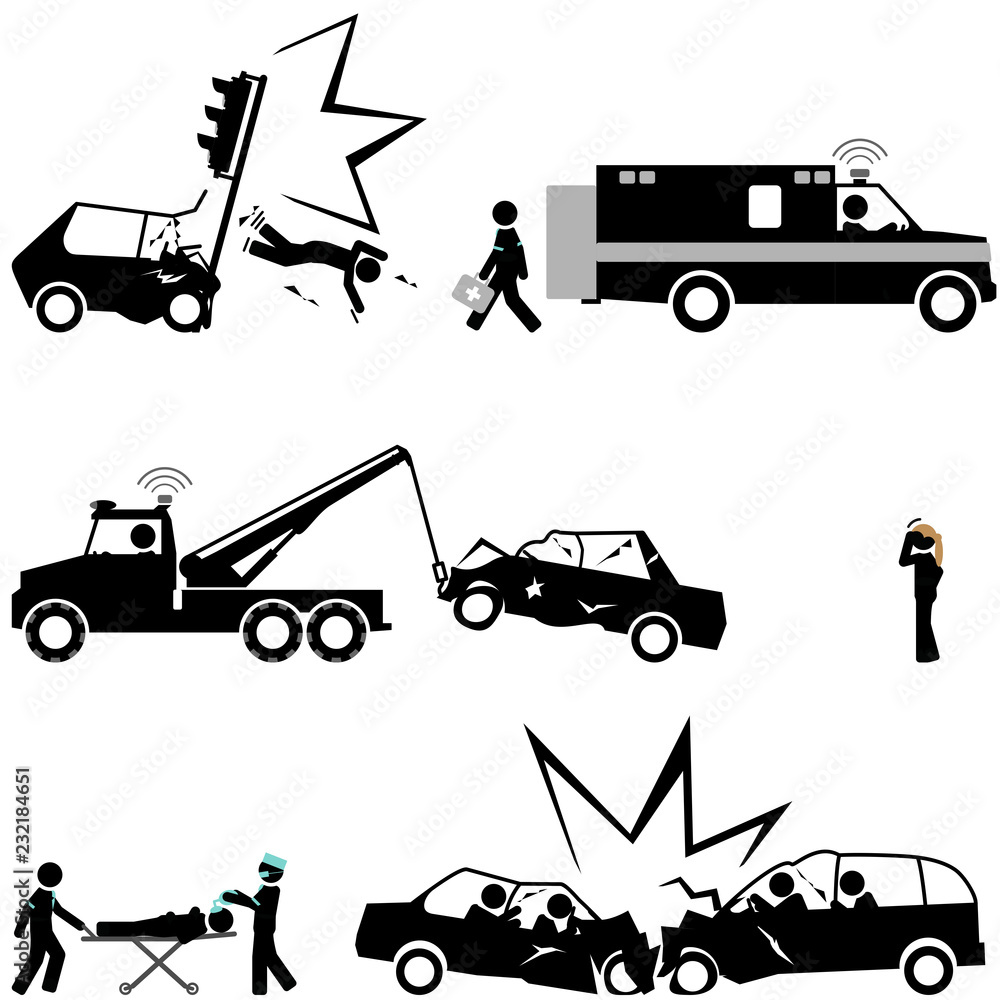 Tragic scenes of car accidents Stock Vector | Adobe Stock