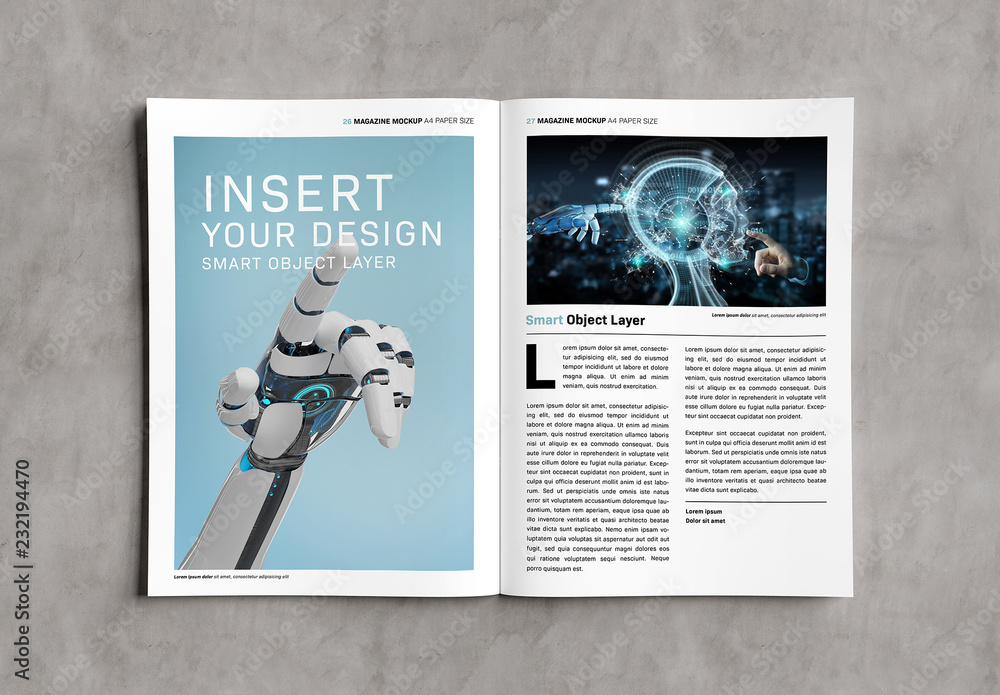 Modelo de Open Magazine on Concrete Surface Mockup do Stock | Adobe Stock