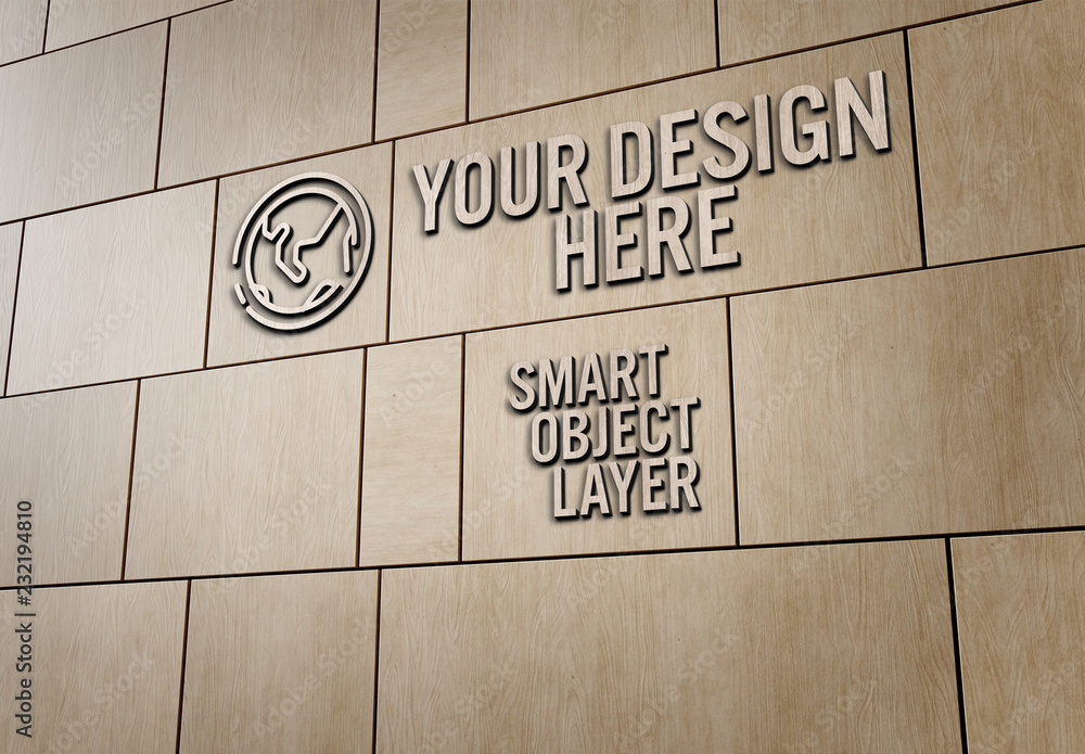 3D Sign on Wooden Wall Mockup Stock Template | Adobe Stock
