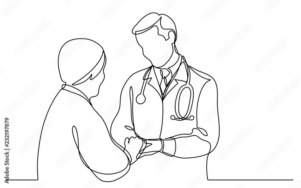 continuous vector line drawing of doctor consulting senior patient ...