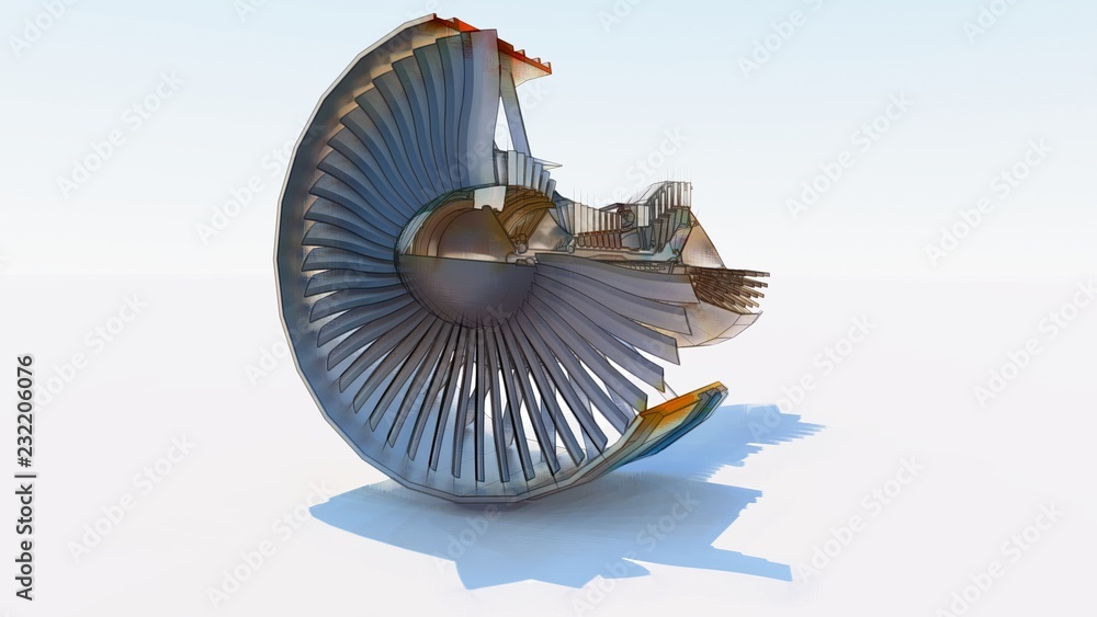 Jet engine aircraft. Computer illustration in the style of hand drawing ...