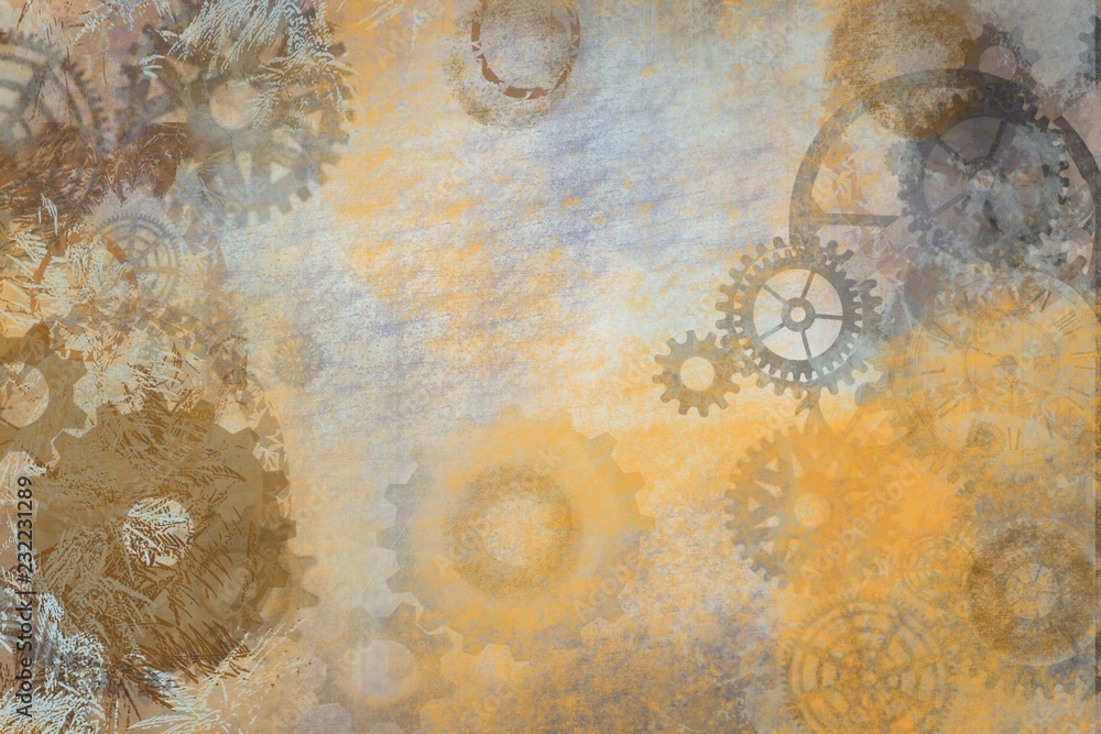 industrial abstract steampunk gears on grunge effect background, cogs ...