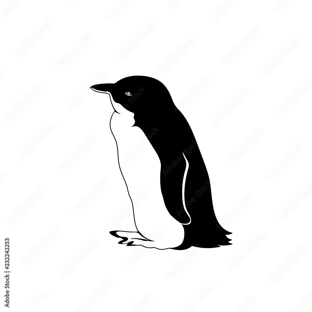 penguin profile. vector monochrome illustration. black and white image ...