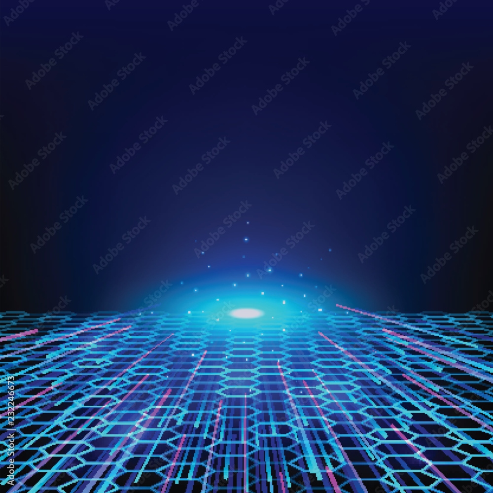 Abstract technology blue wire network futuristic wireframe data ...
