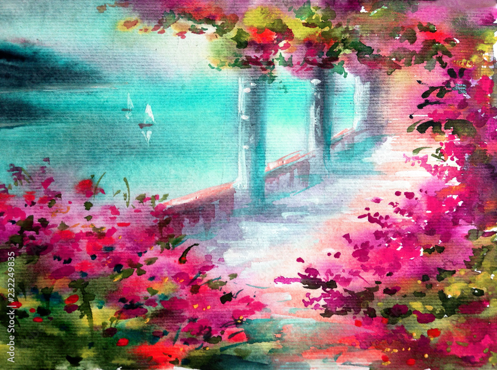 Watercolor colorful bright textured abstract background handmade ...