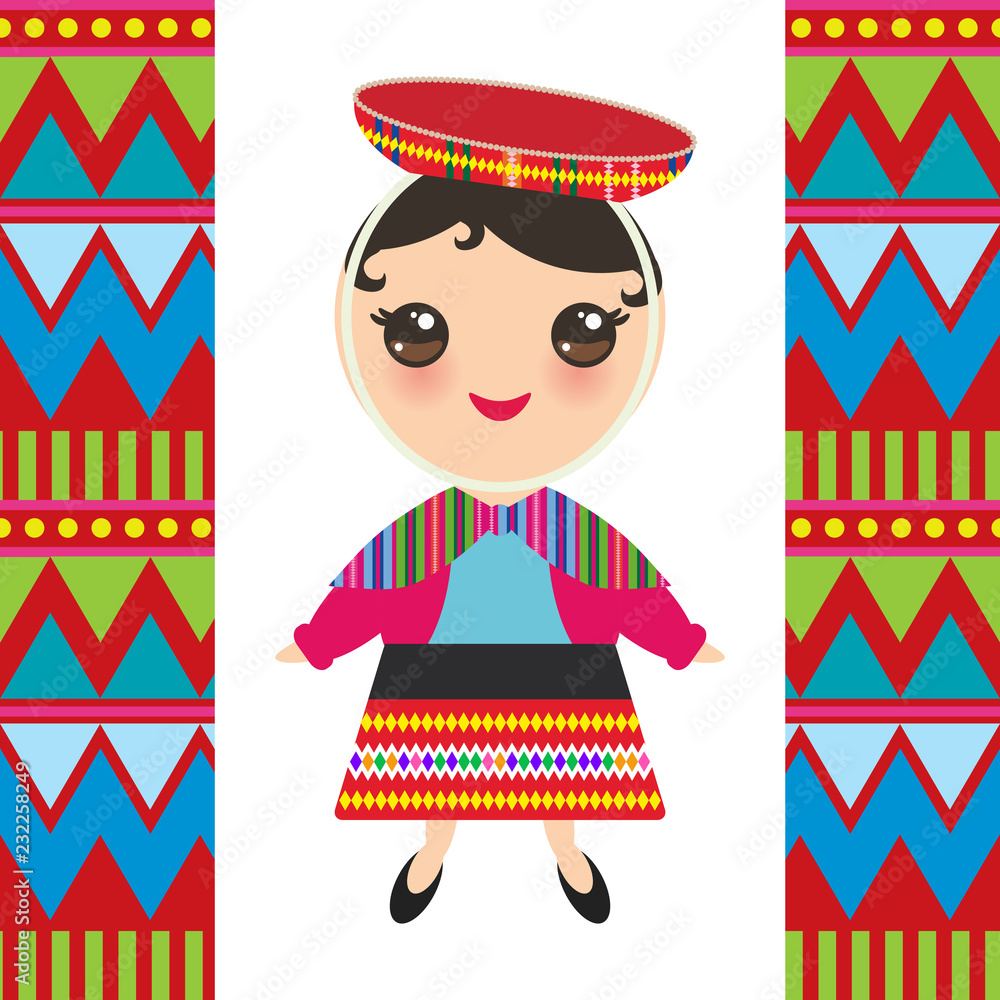 Peruvian girl in national costume and hat. Cartoon children in ...