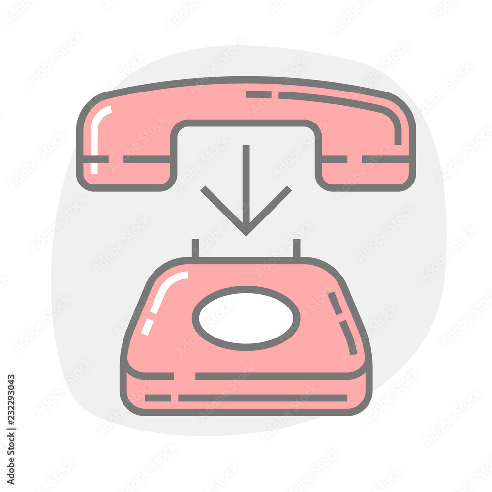 End the call, hang up. Flat outline vector illustration of phone on ...