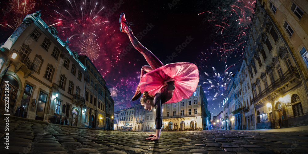 Poster Night street circus performance whit clown, juggler – Wall Art ...