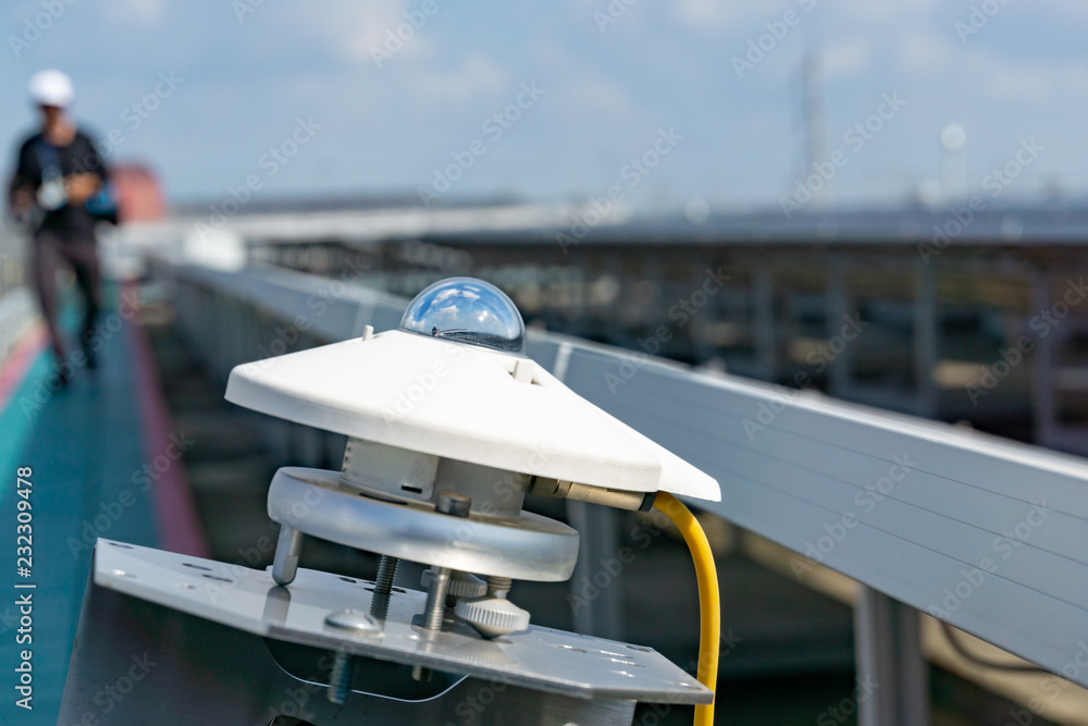 Pyranometer for measuring irradiance in solar farm with blue sky,Solar ...