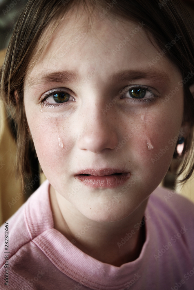 Girl Crying with Tears on Face Cheek Falling Stock Photo | Adobe Stock