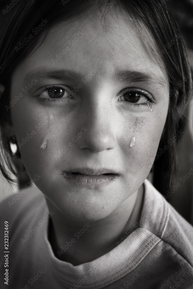 Girl Crying with Tears on Face Cheek Falling Stock Photo | Adobe Stock