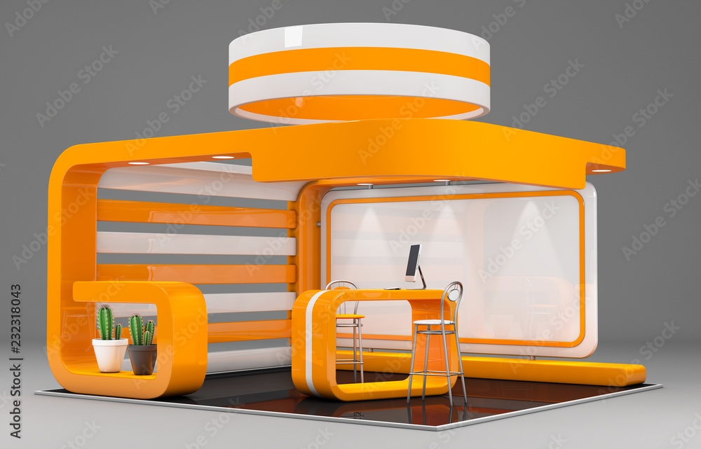 3d Illustrated unique creative exhibition stand display design with ...