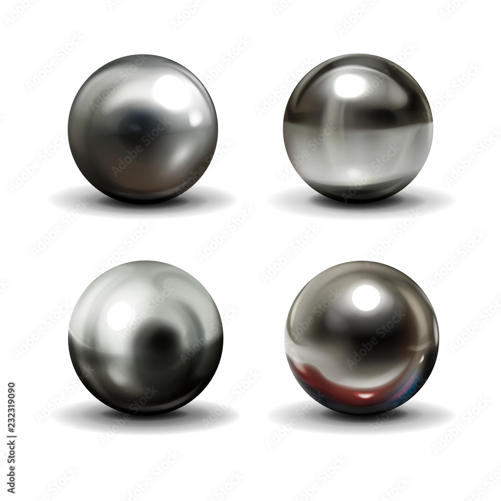 Set of steel or silver balls with shadows from below realistic vector ...