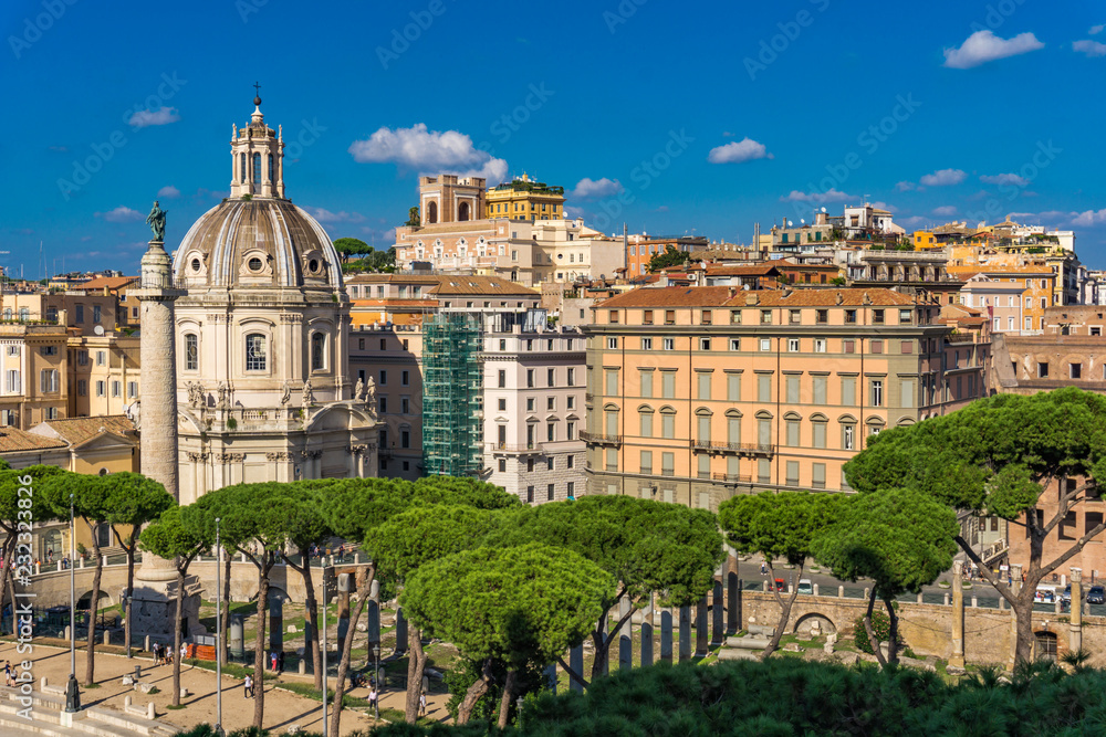 Traian column and church Santissimo Nome di Maria al Foro Traiano in ...