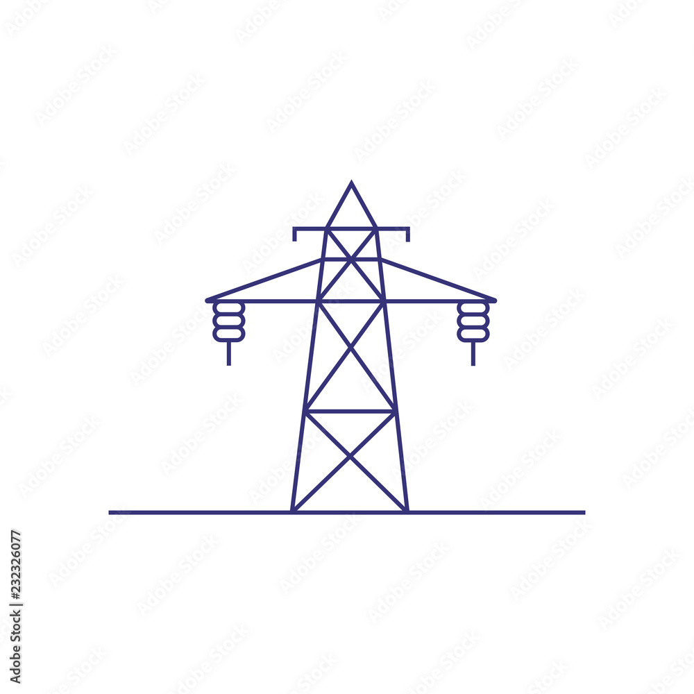 Power transmission tower line icon. High voltage, power station ...