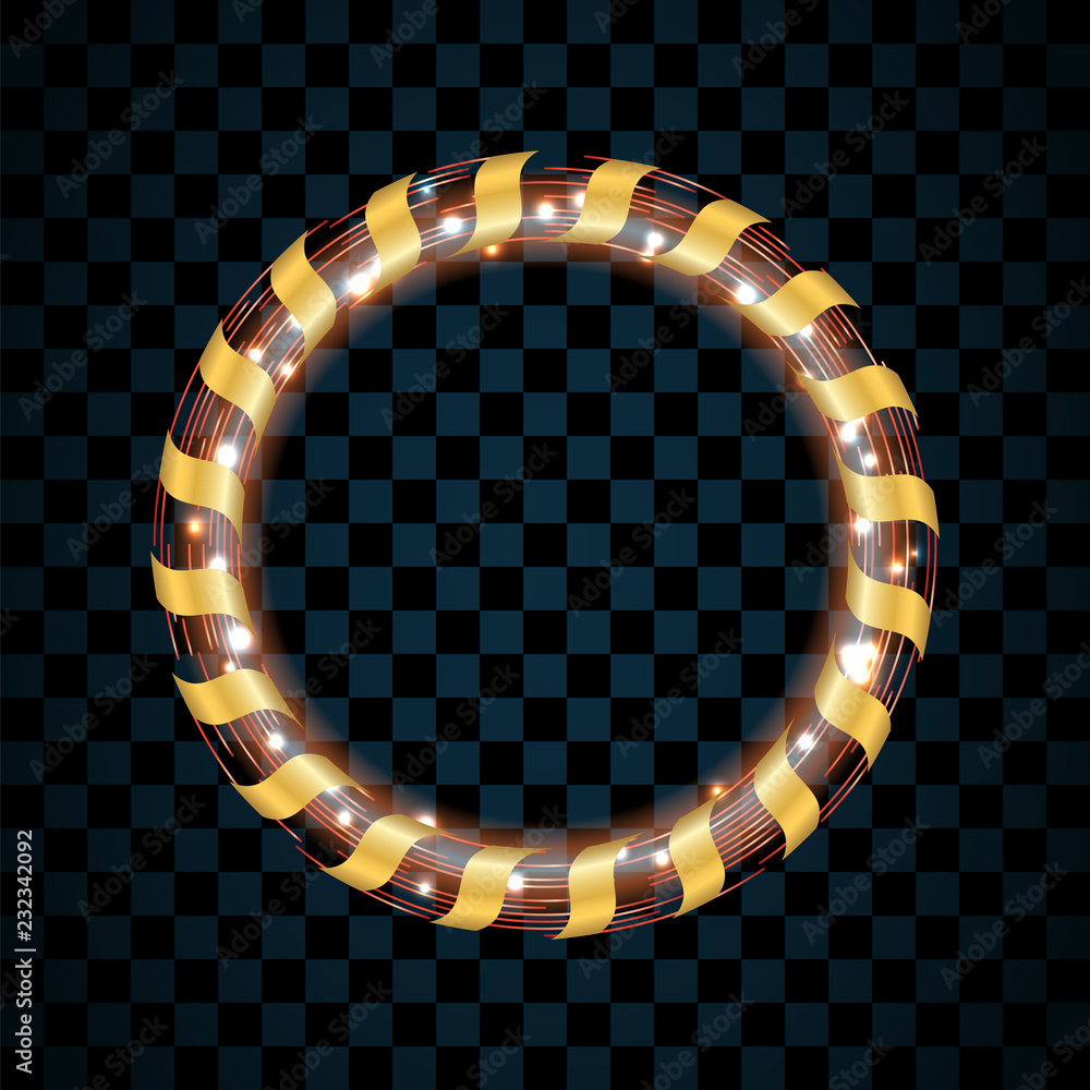 Gold and red circle isolated on transparent black background. Golden ...
