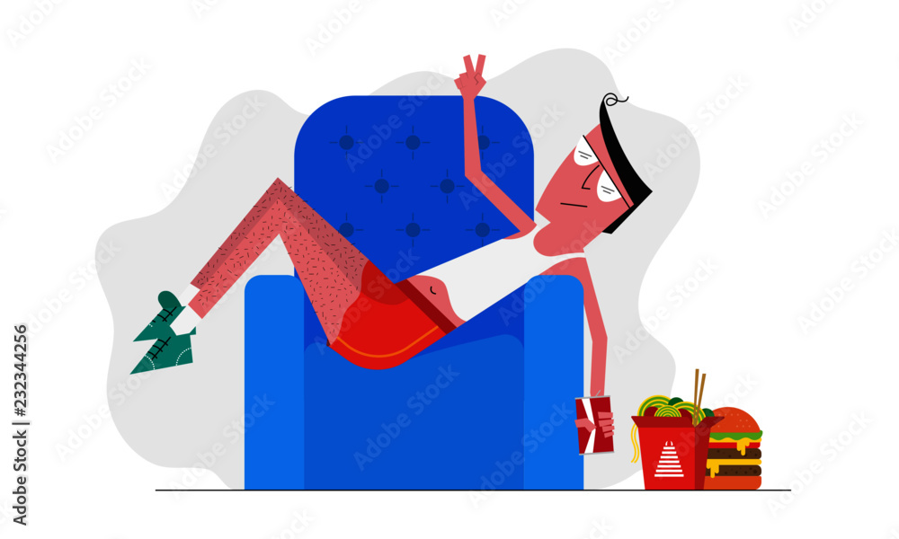 Vector illustration of Man resting/chilling at home on the couch with ...