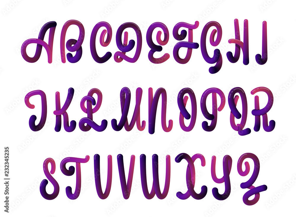 Font set with letters. Glossy alphabet. 3D render of bubble font with ...